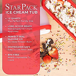 StarPack Long Scoop Reusable Ice Cream Containers with Lids (2-Pack) - Ice Cream Container for Home Made Ice Cream Storage, Soup & Food Storage - Durable Ice Cream Freezer Containers with Style!