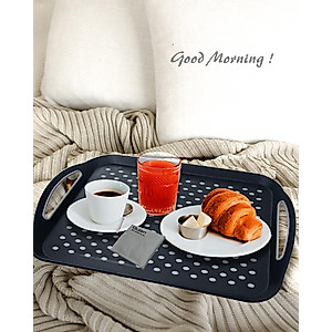 Large Nonslip Serving Tray with Handles, Silicone Grippy Dots Food Trays for Eating, Dishwasher Safe Lap Trays for Breakfast Dinner Snack Fruit Appetizers Beverage, Rectangular, Set of 2, Black