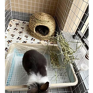 2PCS Rabbit Hay Feeder, Metal Bunny Hay Rack Rabbit Cage Hanging Hay Holder Hay Rack Basket for Guinea Pigs Ferret Chinchilla Small Animal Cage Accessories (White)