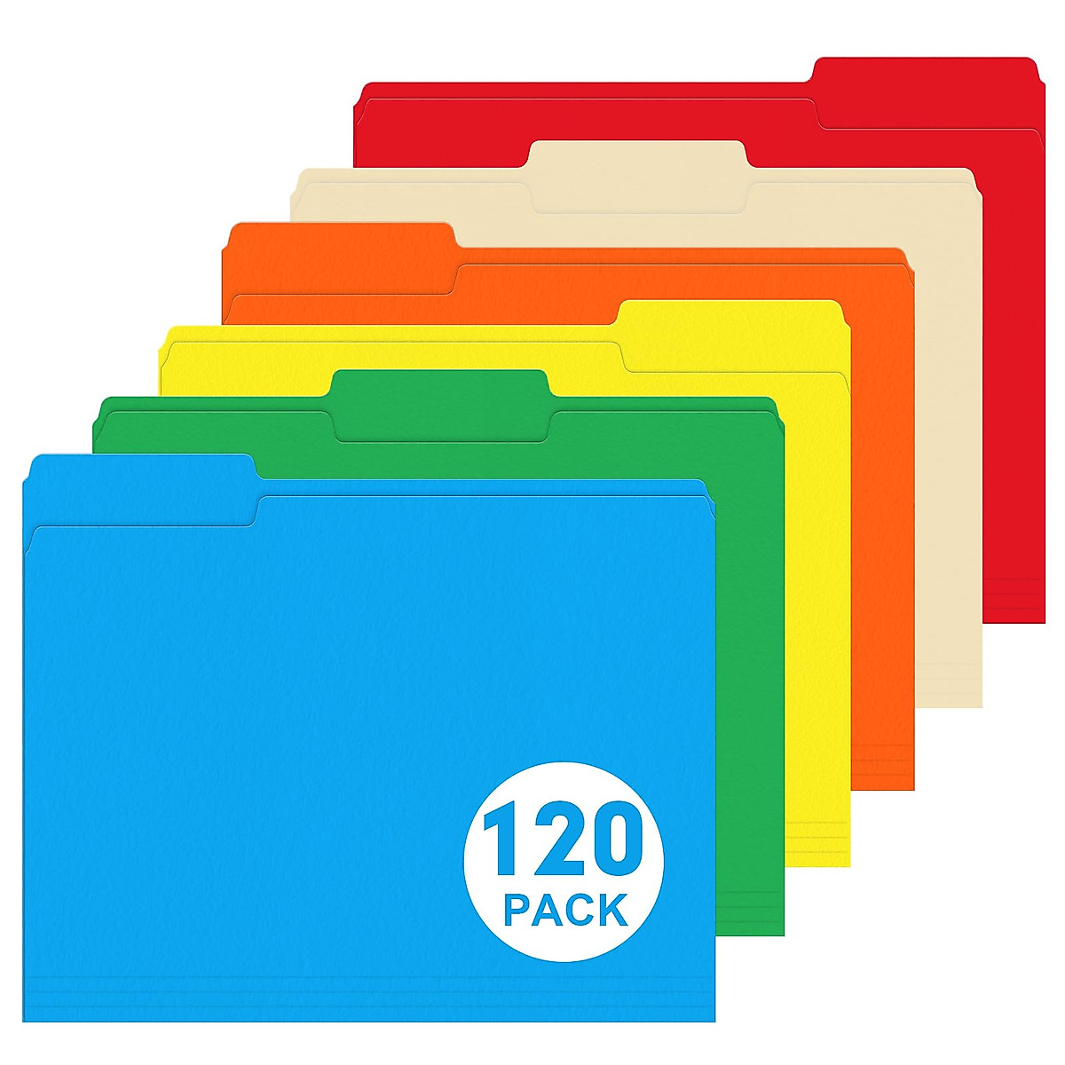 File Folder, HERKKA 120 Pack 1/3 Cut Tab File Folders, Colored File Folders Designed for Office and Classroom Use, Letter Size, Assorted 6 Colors
