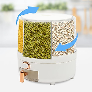 BANLICALI 6 Grid Rice Dispenser, 360° Rotating Dry Rice Dispenser PET PP Kitchen Grain Storage Container with Anti-slip Pads for Store Rice and Beans White+Clear (medium)
