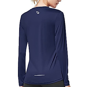 BALEAF Women's Long Sleeve Running Shirts Quick Dry Workout Shirts Navy Size L