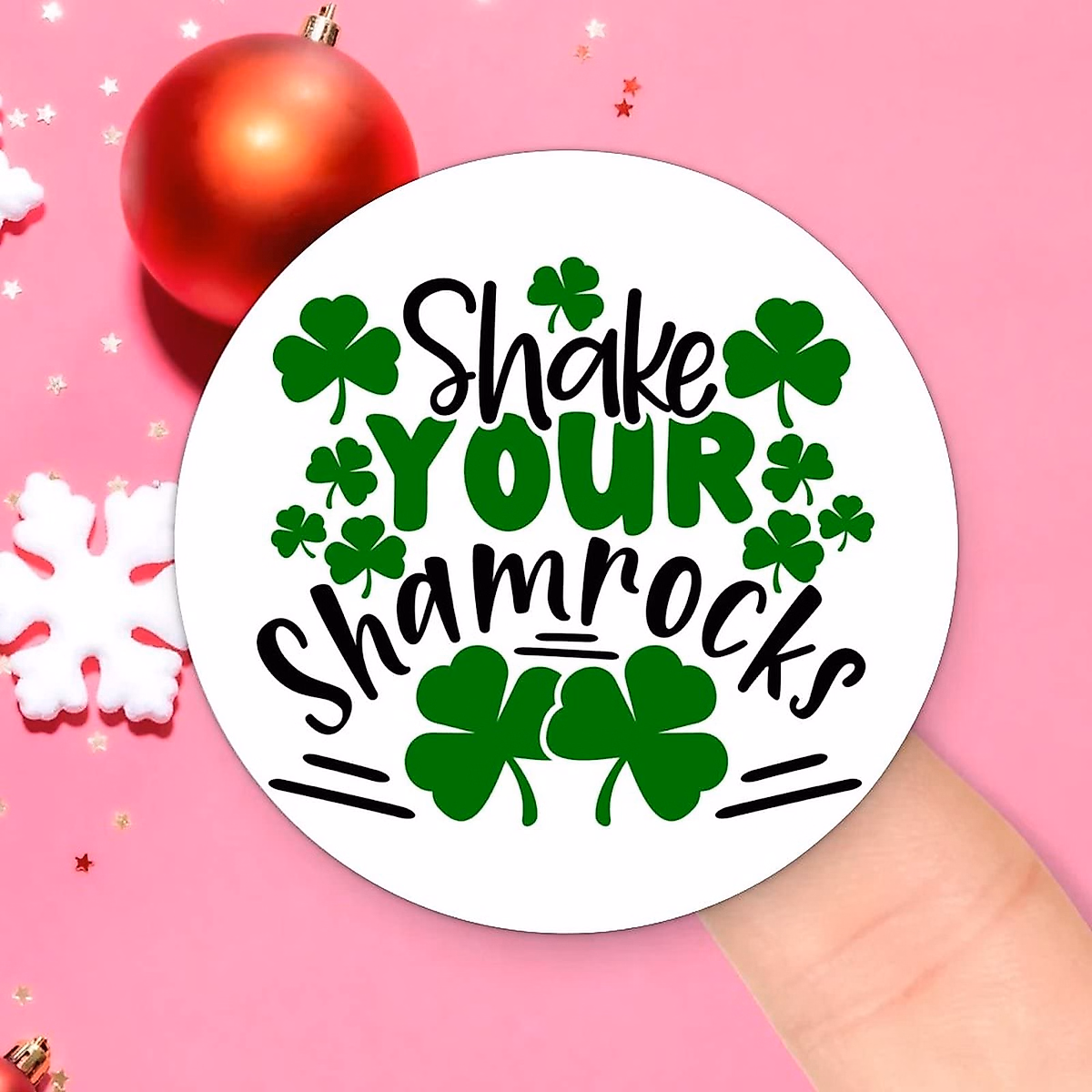 50 PCS Shake Your Shamrocks with Green Lucky Shamrock Stickers 1.5in Patrick Day Gift Stickers Round Tag Envelope Seals for Laptop Bottle Bags St.Patrick's Day Gifts for Girls Kids Men Women