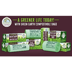 Green Earth Compostable Tall Kitchen Food Scrap Waste Bags, 13 Gallon, 49 Liter, 50-Count, Superior Strength 0.9 Mil Thickness, ASTM D6400, US BPI & Europe OK Compost Home Certified, USA