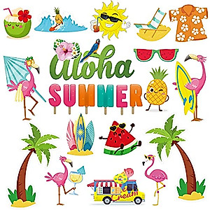 ADXCO 72 Pieces Summer Bulletin Board Decorations Tropical Cutouts Paper Flamingo Pineapple Cutouts Hawaiian School Bulletin Board Set for Classroom Party Supplies