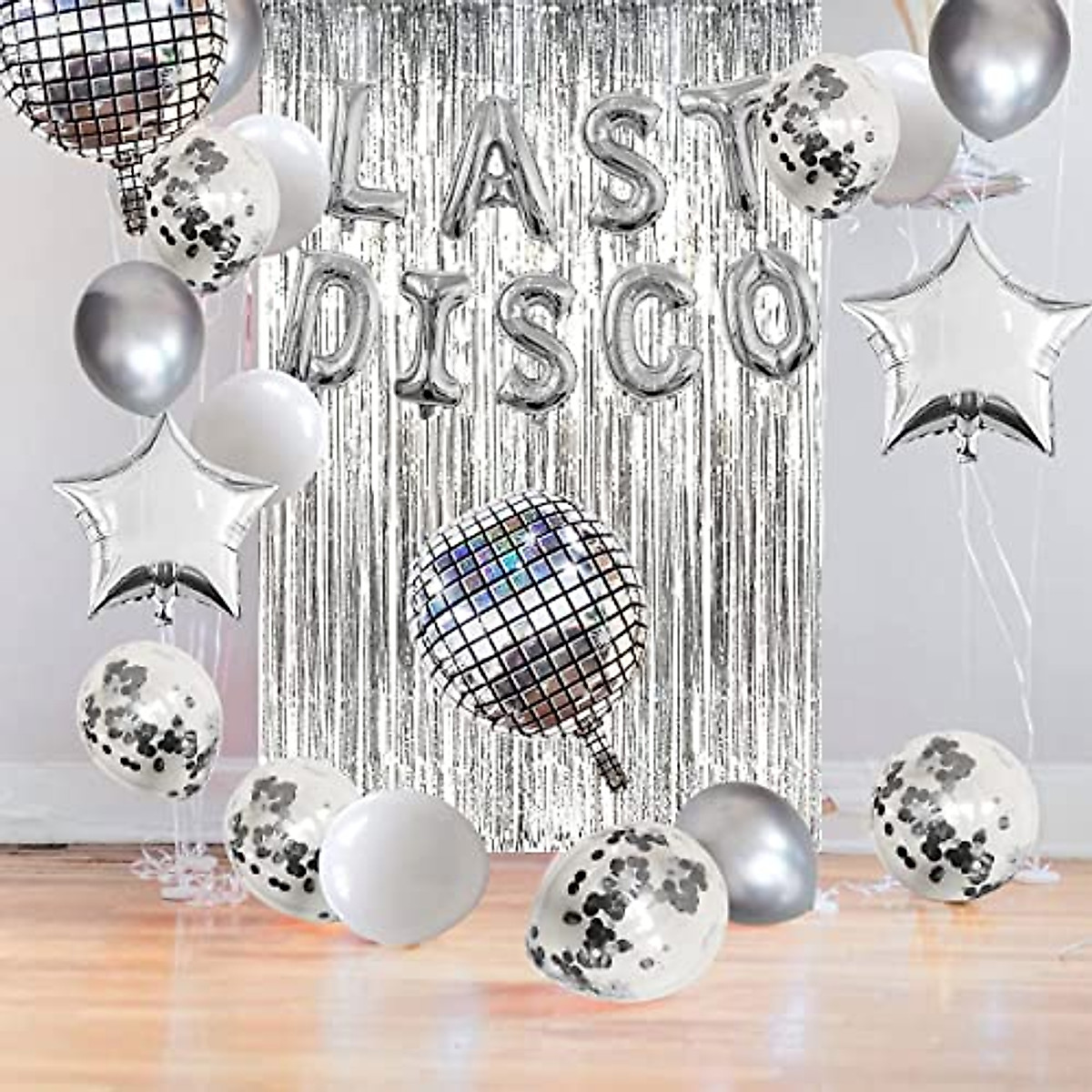 Silver Bachelorette Party Decorations Kit, Last Disco Bachelorette Party Balloons Banner with 4D Disco Balls, Silver Fringe Curtain for Bridal Shower, Nashville Bachelorette Party, Last Dance Party Decor
