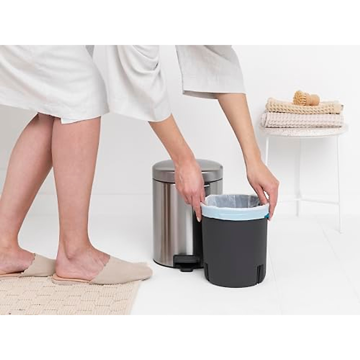 Brabantia New Icon Step Trash Can (1.3 Gal/Matt Steel FPP) Soft Closing Kitchen Garbage/Recycling Can with Removable Bucket