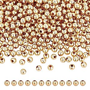NBEADS About 1000 Pcs Real 18K Gold Plated Solid Brass Beads, 4mm Metal Spacer Beads, Golden Beads for Bracelet Necklace Earring Jewelry Making, 1.2mm Hole