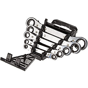 Performance Tool W709 SAE Reversible Ratcheting Wrench Set with 12 Point Box Ends, 5 Piece, 1/4-Inch to 11/16-Inch Sizes and Reusable Storage Rack