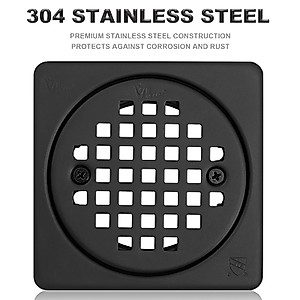 4 Inch Drain Kit Compatible with Schluter Kerdi-Drain Flange Square Shower Drain - CUPC Certification, SS304 Stainless Steel and ABS Material, Matte Black