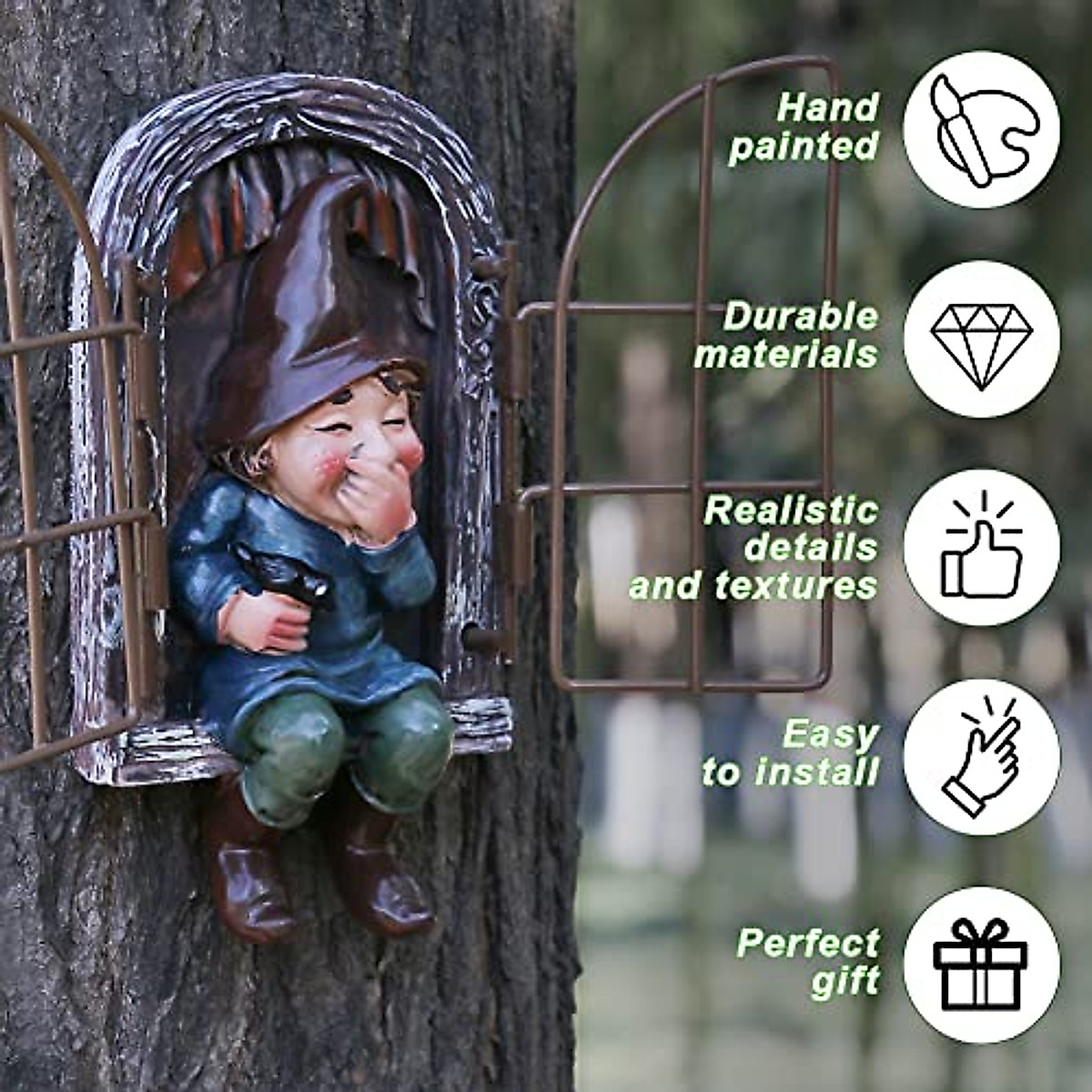 INNOLITES Elf Out The Door Tree Hugger Garden Decor, Garden Gnome Statue Garden Peeker Yard Elves Unimaginable Tree Sculpture Outdoor Gnomes Garden Decoration(Garden Gnomes) (Garden gnome B)