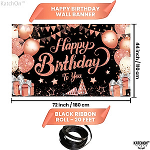 KatchOn, XtraLarge Rose Gold Happy Birthday Banner - 72x44 Inch | Black and Rose Gold Birthday Banner for Women | Happy Birthday Sign, Happy Birthday Decorations for Women | Happy Birthday Backdrop