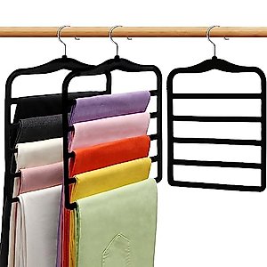 Closet Organizers and Storage,3 Pack Velvet Pants-Hangers-Space-Saving,Non Silp 5 Tier Scarf Jeans Closet Organizer,Dorm Room Essentials for College Students Girls Boys Guys,Organization and Storage