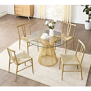 Melpomene 5 Pieces Rattan Wicker Dining Table Set with 44" Round Table Glass Top and Four Chairs,for Kitchen, Living Room and Dining Room