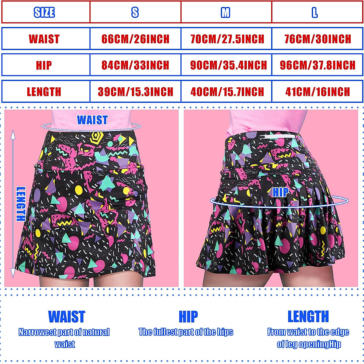 Retro 80s 90s Skirt for Women Tennis Skirt Golf Skirt High Waisted Athletic Skirts with Pockets for Retro Summer Party (Fresh Color,Large)