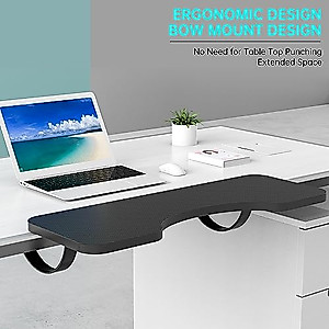 alfd suoke Ergonomics Desk Extender Tray, Computer Keyboard and Mouse Tray with Arched Design, Easy Installation, Table Mount Arm Wrist Rest Shelf, Computer Elbow Arm Support 25.1''×9.4''