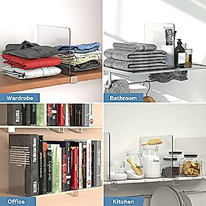 GOFI Closet Dividers for Shelves - 8 PCS Clear Acrylic Shelf Dividers for Closet Organization, Shelf Separators for Clothes Purses Towels Linen Books in Bedroom Kitchen Cabinets Office Bookshelf