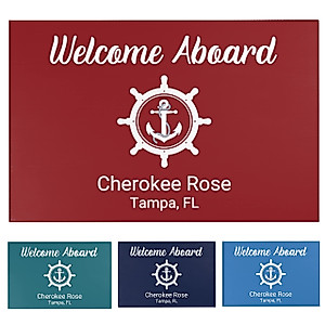 Welcome Aboard Mat for Boats, Personalized Boat Rug, Custom Boat Mat, Nautical Gift, Custom Doormat Coastal Decor, Maritime Boat Gifts, Boat Decor, Custom Gift for Boat (36" × 24", Lochmara)