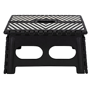 Simplify Extra Wide 9 Inch Folding Step Stool, Lightweight, Sturdy and Safe, Carrying Handle, Easy to Open, for Kitchen, Bathroom, Bedroom, Adults, Black