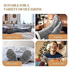 SIMIYA Mens Warm Fleece Lined Winter Soft Non Slip Socks Christmas Gift Mens Slipper Socks(Grey), Medium