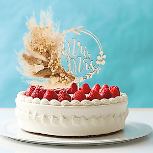 Luxshiny Boho Cake Topper Decorations Pampas Grass Flower Wreath Hoop Cake Topper for Wedding Bridal Baby Shower Birthday Party Supplies