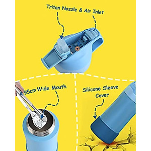 FEIJIAN Kids Insulated Water Bottle with Straw Lid 14oz, Leak-Proof BPA-FREE Metal Drink Flask, Double Wall Vacuum Stainless Steel Cup For Toddlers, Girls, Boys - Suitable for School, Outdoor, Travel