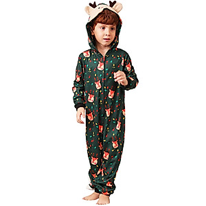 Nokpsedcb Family Christmas Pajamas Couples Kids Matching Lounge Sets Long Sleeve Hooded Deer Print Zipper Jumpsuit Sleepwear(Dad,L,A-Reindeer)