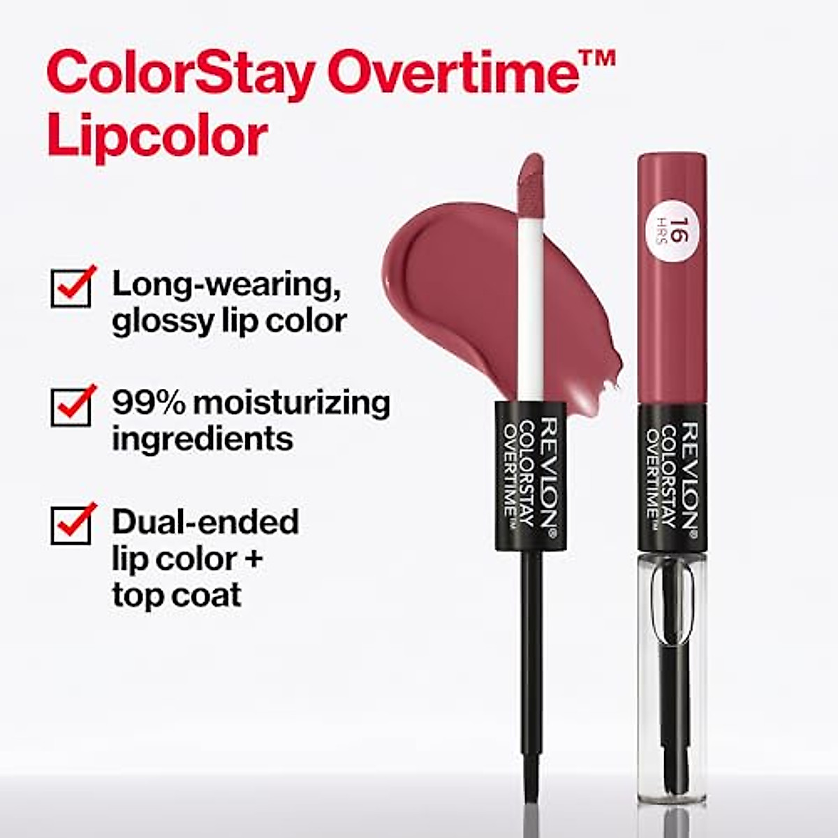 Revlon Liquid Lipstick with Clear Lip Gloss, ColorStay Overtime Lipcolor, Dual Ended with Vitamin E, 480 Unending Red, 0.07 Fl Oz