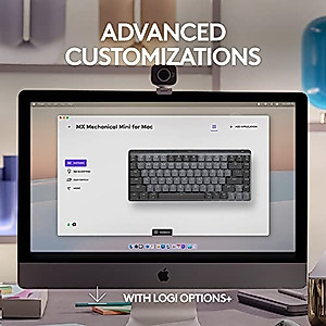 Logitech MX Mechanical Mini for Mac Wireless Illuminated Keyboard, Low-Profile Performance Switches, Tactile Quiet Keys, Backlit, Bluetooth, USB-C, Apple, iPad - Space Grey