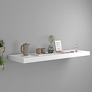 Homvdxl Floating Shelves, White Wall Mounted Shelf with Invisible Brackets Book Plant Display Rack Storage for Bathroom Living Room Bedroom Entryway Hallway, 31.5 x 9.3