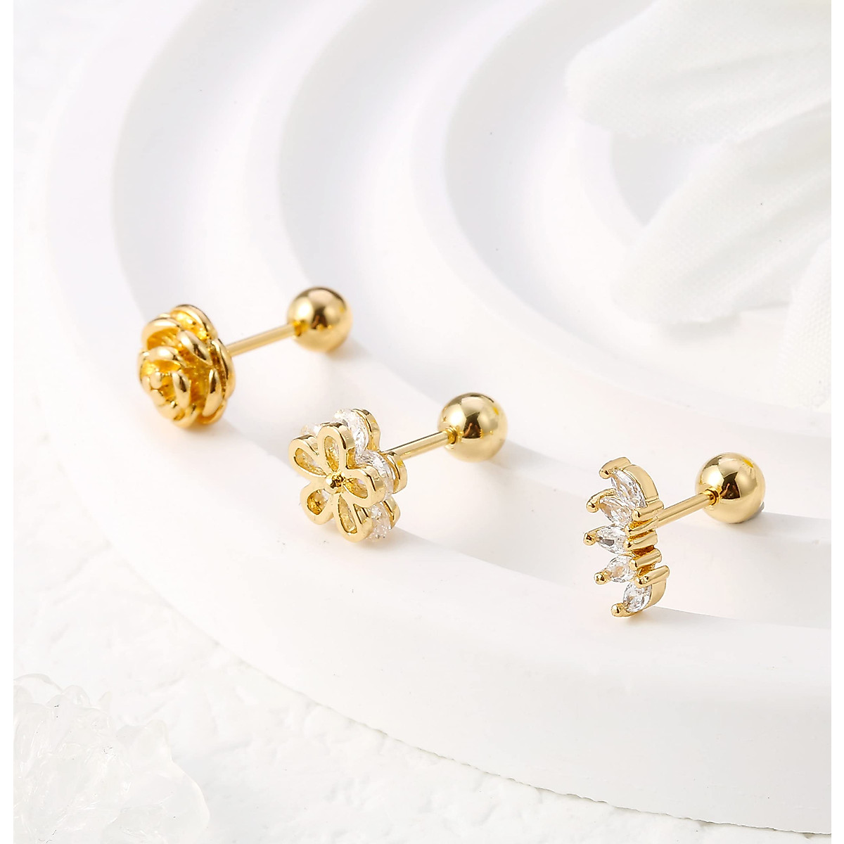 Leocuci Cartilage Earring Tragus Piercing Jewelry for Women Stainless Steel Forward Helix Earrings Gold Daith Piercing Jewelry Conch Hoop Earring Set with Ear Piercing Studs