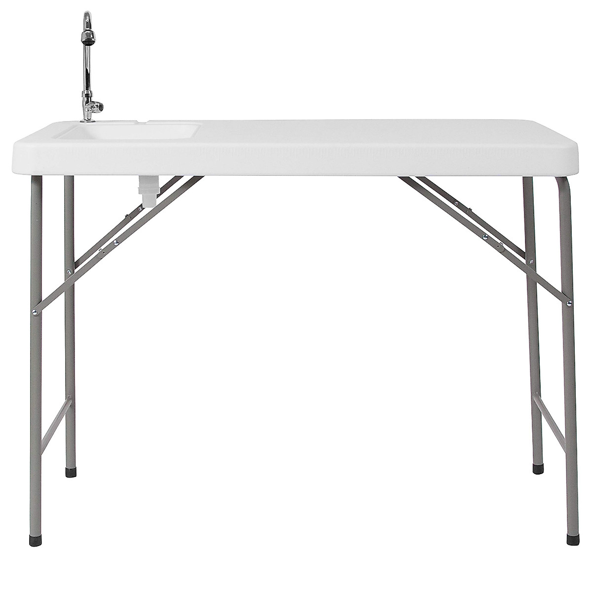 Flash Furniture Wesley 4' Portable Fish Cleaning Table with Sink, Outdoor Portable Folding Camping Sink Table with Faucet, and Hose Attachment, White