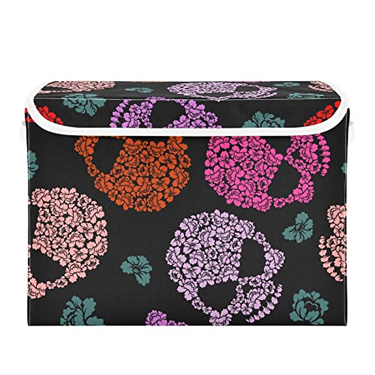 innewgogo Flower Skull Storage Bins with Lids for Organizing Closet Organizers with Handles Oxford Cloth Storage Cube Box for Car