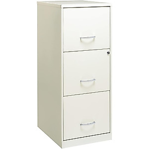 Scranton & Co 18" Deep 3 Drawer Metal Vertical File Cabinet, Letter Size, Locking, Home Office, in Pearl White