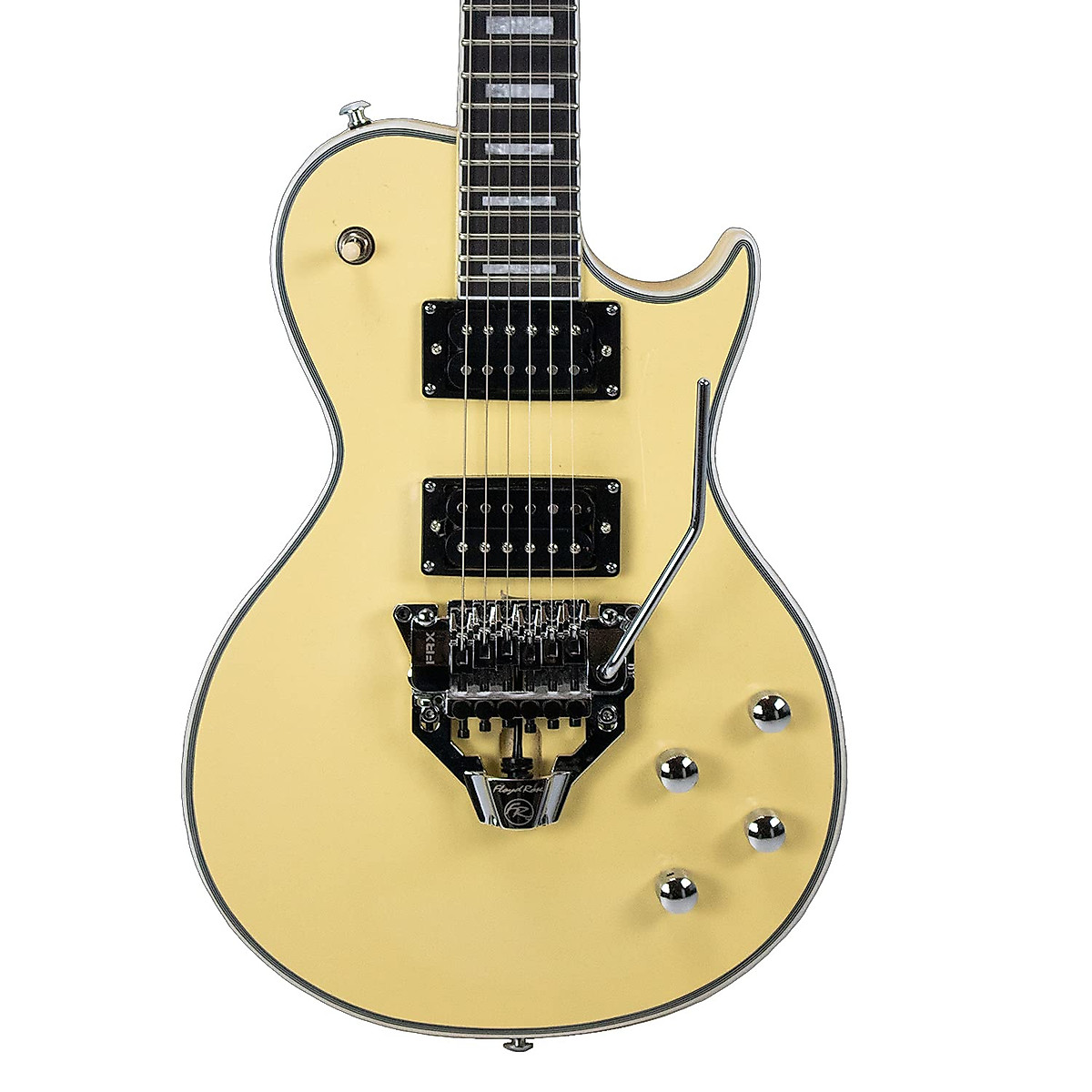 GoDpsMusic 6 String Sawtooth Heritage 24 Fret Guitar with Floyd Rose FRX System, Gig Bag, Right, Antique White with Accessories (ST-H70-FRX24-ATQWH-KIT)