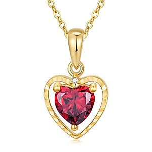 MRENITE Solid 14kt Yellow Gold 6mm Natural Heart Garnet Pendant Necklace for Women Genuine January Birthstone Garnet Red Heart Necklace Jewelry Gift for Valentine’s Day Birthday Mother’s Day
