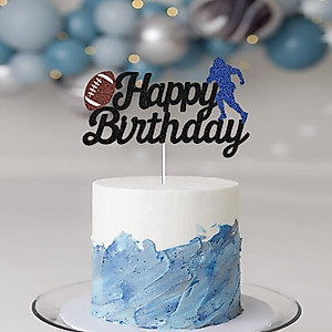 Football Cake Topper - Happy Birthday Cake Topper for Football/Sport theme Birthday Party decoration (Black Glitter)