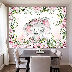 Sensfun Pink Floral Baby Shower Elephant Backdrop Girl Rustic Watercolor Flower Elephant Little Peanut It's A Girl Baby Shower Decorations Supplies Photography Background Cake Table Photo Props 5x3ft
