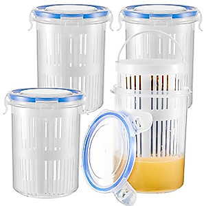 Tessco 4 Pcs Pickle Container with Strainer Pickle Jar with Pickle Strainer Flip Leakproof Pickle Holder Keeper Lifter for Olive Jalapeno Juice Food Storage, 700 ml