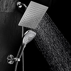 Dream Spa Ultra-Luxury 9" Rainfall Shower Head/Handheld Combo. Convenient Push-Button Flow Control Button for easy one-handed operation. Switch flow settings with the same hand! Premium Chrome