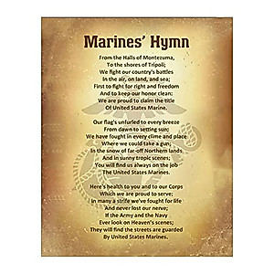 Marine Corps Hymn - Song Lyrics Wall Art Poster, This Ready to Frame Distressed Parchment Replica Logo Wall Art Decor Print is Good For Music Room, Office, and StudioRoom Decor, Unframed - 8X10”
