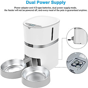 Automatic Cat Feeder, Smart Pet Food Dispenser with APP Control ,WiFi Enabled Automatic Feeder for Dogs, Cats & Small Pets, Double Stainless Steel Bowls,6 Meals Portion Control and Voice Recording