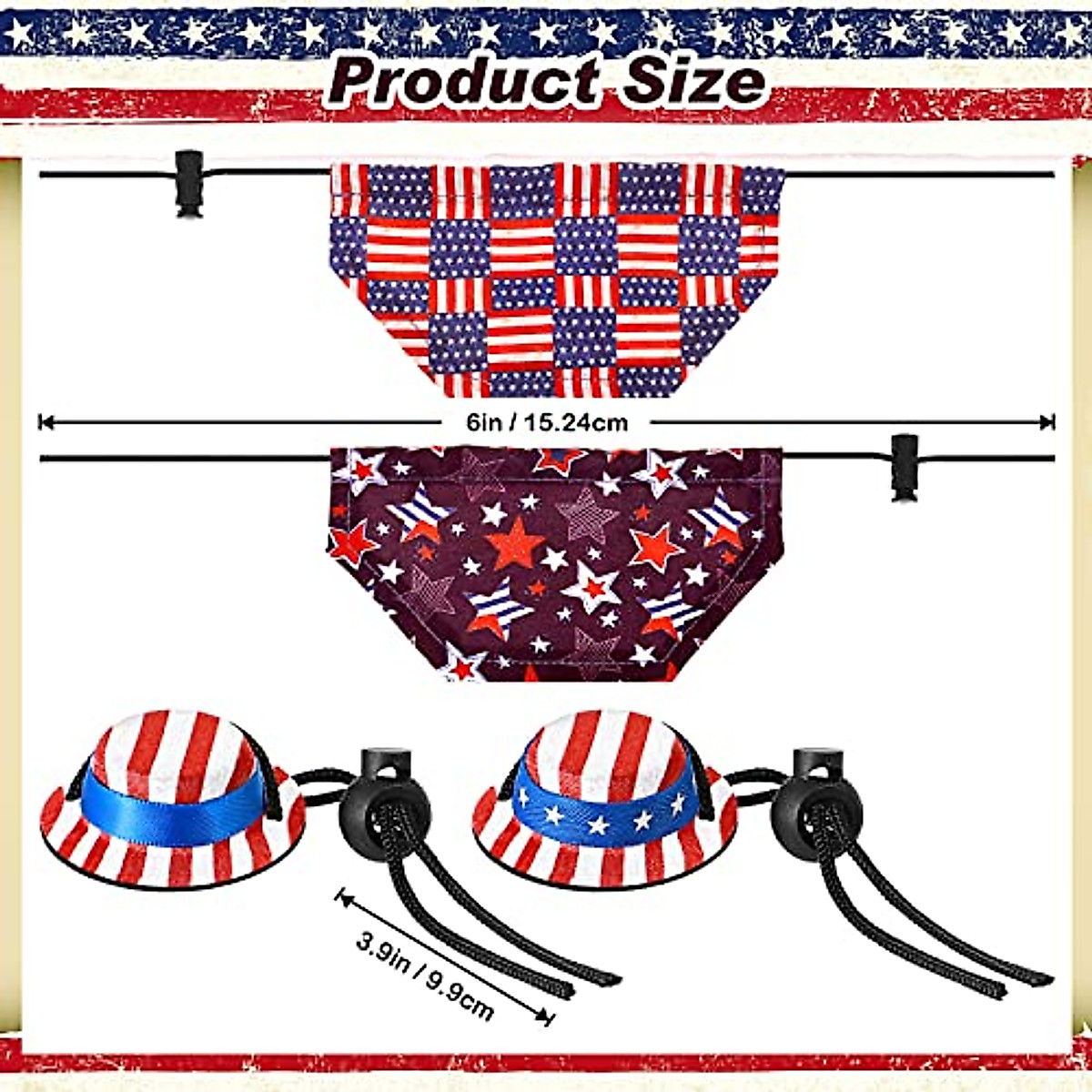 4 Pcs 4th of July Bearded Dragon Hats Lizard Bandanas Lizard Bowler Hat and Scarf, Independence Day Guinea Pig Clothes Independence Day Bearded Dragon Clothes Accessories for Reptile Lizard Gecko