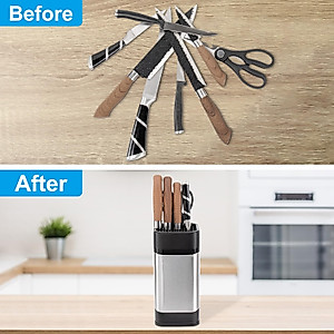 RedCall Kitchen Knife Holder,Stainless Steel Universal Knife Block for Kitchen Counter,Space-Saving Knife Storage Organizer Countertop,Knife Block Holder without Knives (Black)