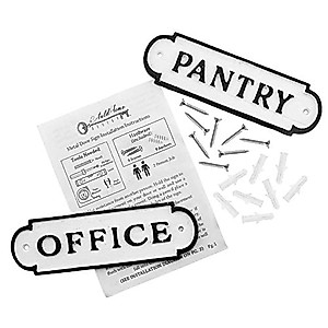 AuldHome Farmhouse Decor Metal Signs, Set of 4 Decorative Cast Iron Door Room Plaques with "Pantry", Office", Bathroom" and "Laundry"