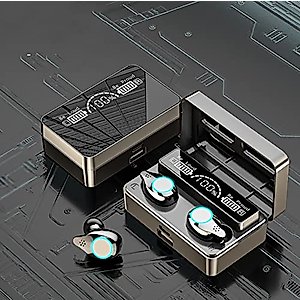 Wireless Bluetooth LED Display Electroplated Earphones,9D HiFi Stereo Sound with Mic,with Charging Case, Binaural Call,Noise Reduction Technology, IPX7 Waterproof, for Sports, for iOS Android (Black)