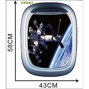 3D Space Capsule Window Wall Stickers Universe Outer Space Wall Decals，Peel and Stick Removable Astronaut Decal for Bedroom Living Room Kids Room Door Home Decor(Each pcs: 23" x 17")