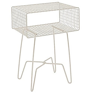 mDesign Modern Industrial Side Table with Storage Shelf, 2-Tier Metal Minimal End Table, Metallic Caged Grid - Accent Furniture for Living Room, Bedroom, Office, Dorm, Concerto Collection, Cream/Beige
