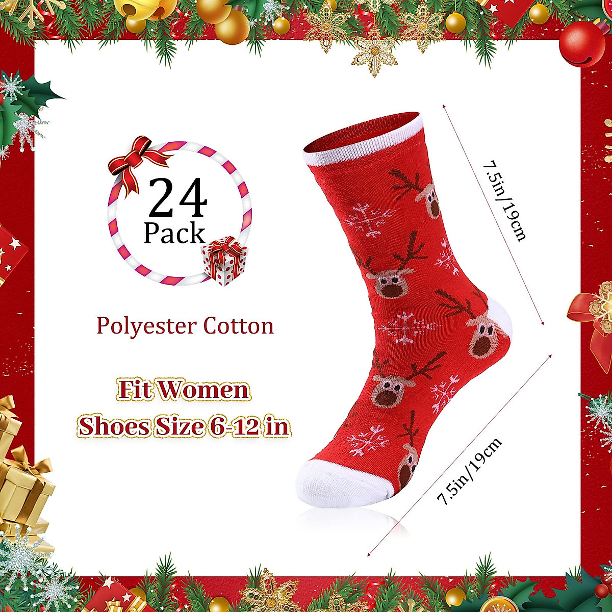 Handepo 24 Pcs Christmas Crew Socks Women Novelty Casual Dress Socks Animal Food Christmas Theme Patterned Funny Colorful Women's Xmas Gifts for Girls Teens