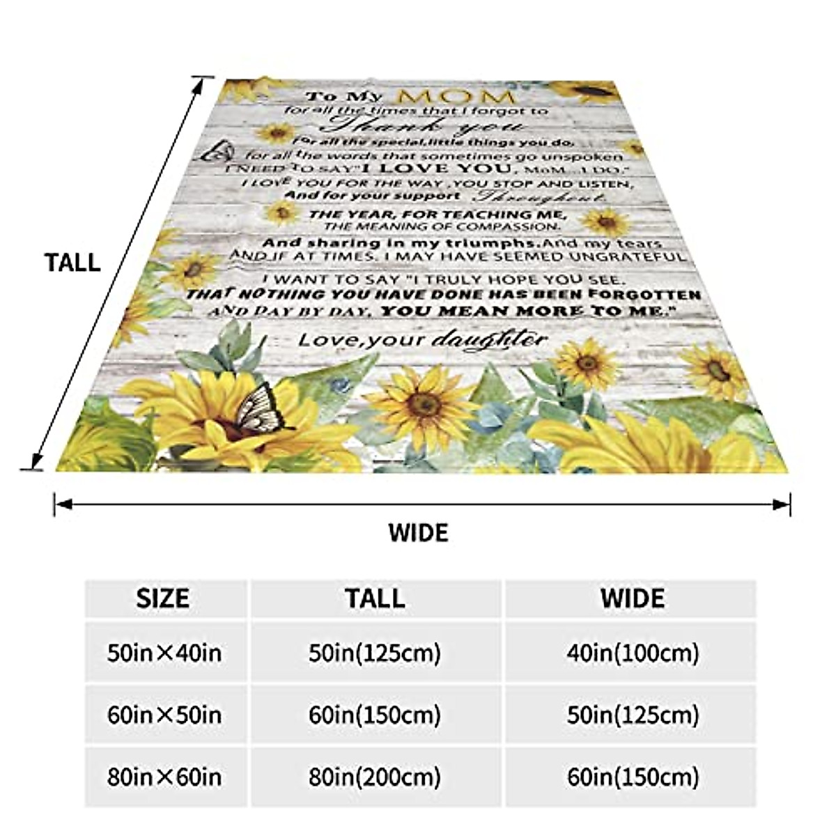 Gifts for Mom from Daughter Throw Blanket to My Mom Birthday Gifts for Mom Mother‘s’ Day Thanksgiving Christmas Day Gifts for Mom Soft Fleece Throw Mother Blanket